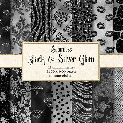 Black and Silver Glam Digital Paper Seamless Silver and Black - Etsy