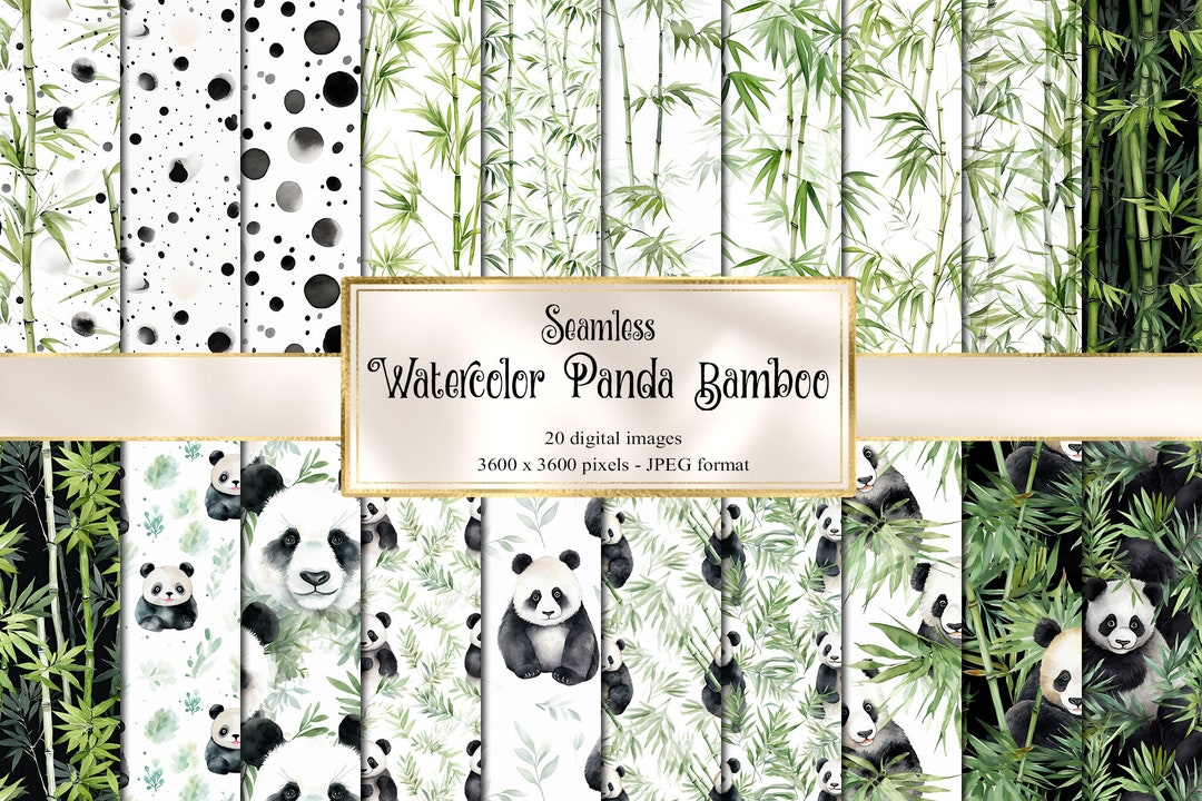 Watercolor Panda Bamboo Digital Paper, Seamless Printable Textures ...