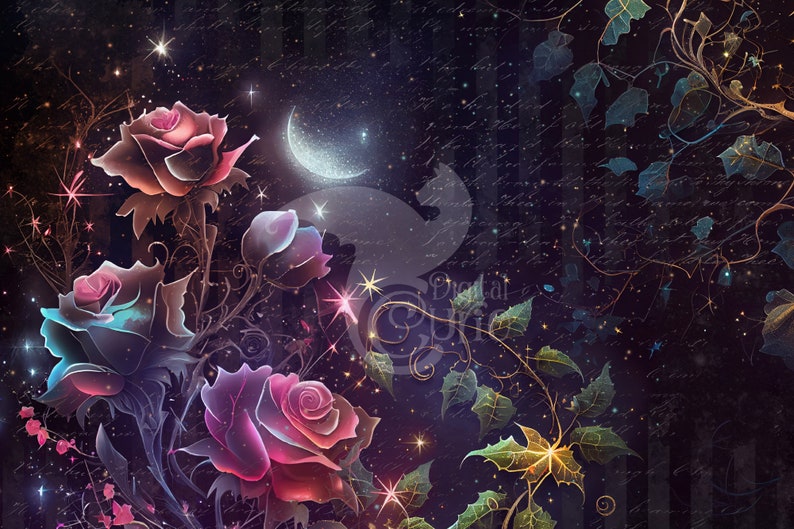 Rose Spells Digital Paper Dark Galaxy Magic Floral Grunge - Etsy