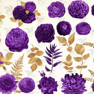 Purple and Gold Floral Elements Clip Art - Digital Clipart Graphics of ...