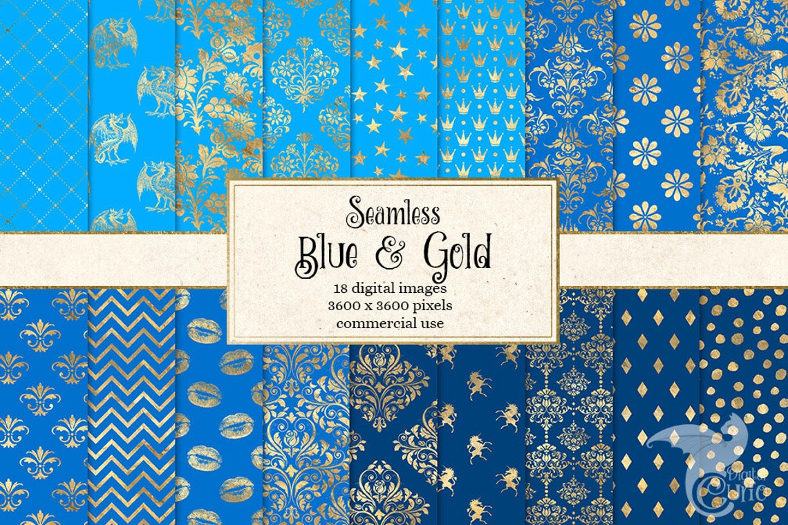 Blue and Gold Digital Paper Seamless Gold and Blue Patterns - Etsy