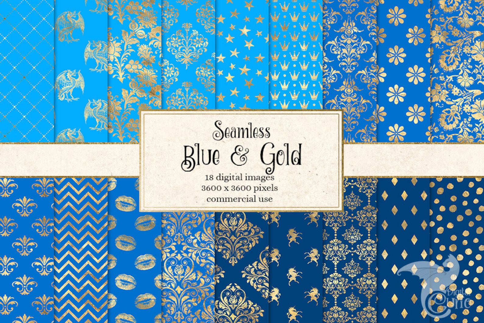 Blue and Gold Digital Paper Seamless Gold and Blue Patterns - Etsy