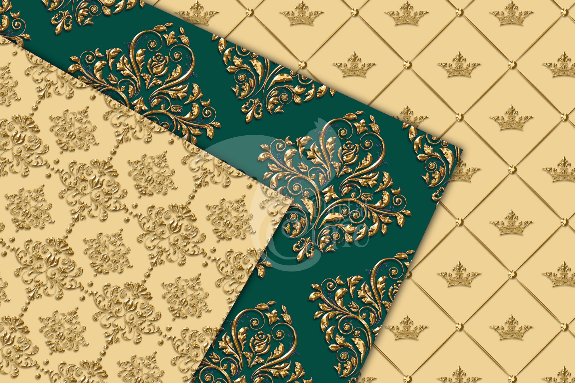 Ornate Teal and Gold Digital Paper Seamless Royal Damask - Etsy