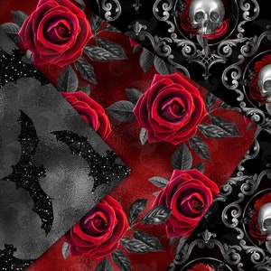 Vampire Digital Paper Pack, Gothic Damask, Rose, Seamless Halloween ...