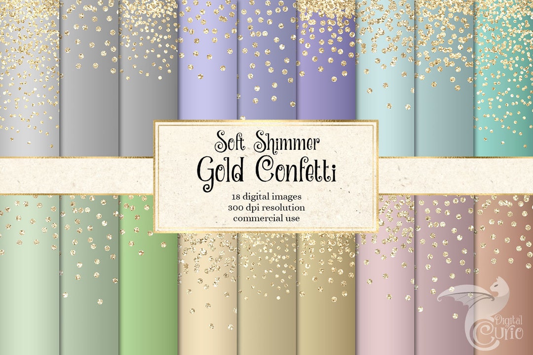 Soft Shimmer Gold Confetti Digital Paper With Rainbow Pastels Printable ...