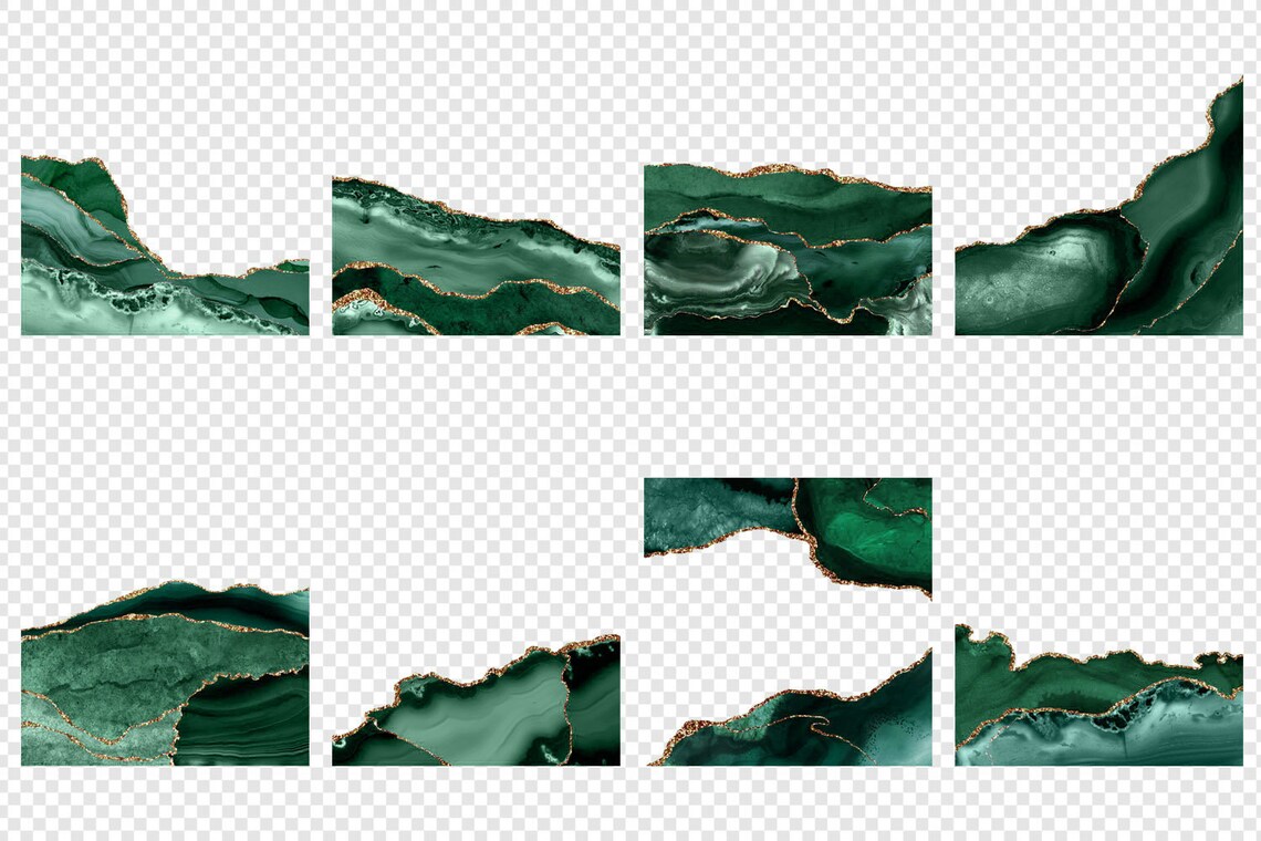 Emerald Green Agate Borders With Gold Glitter (PNG, JPEG) - Etsy