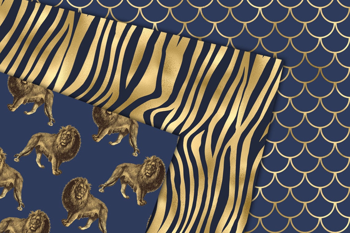 Navy and Gold Animal Skins Digital Paper Seamless African - Etsy