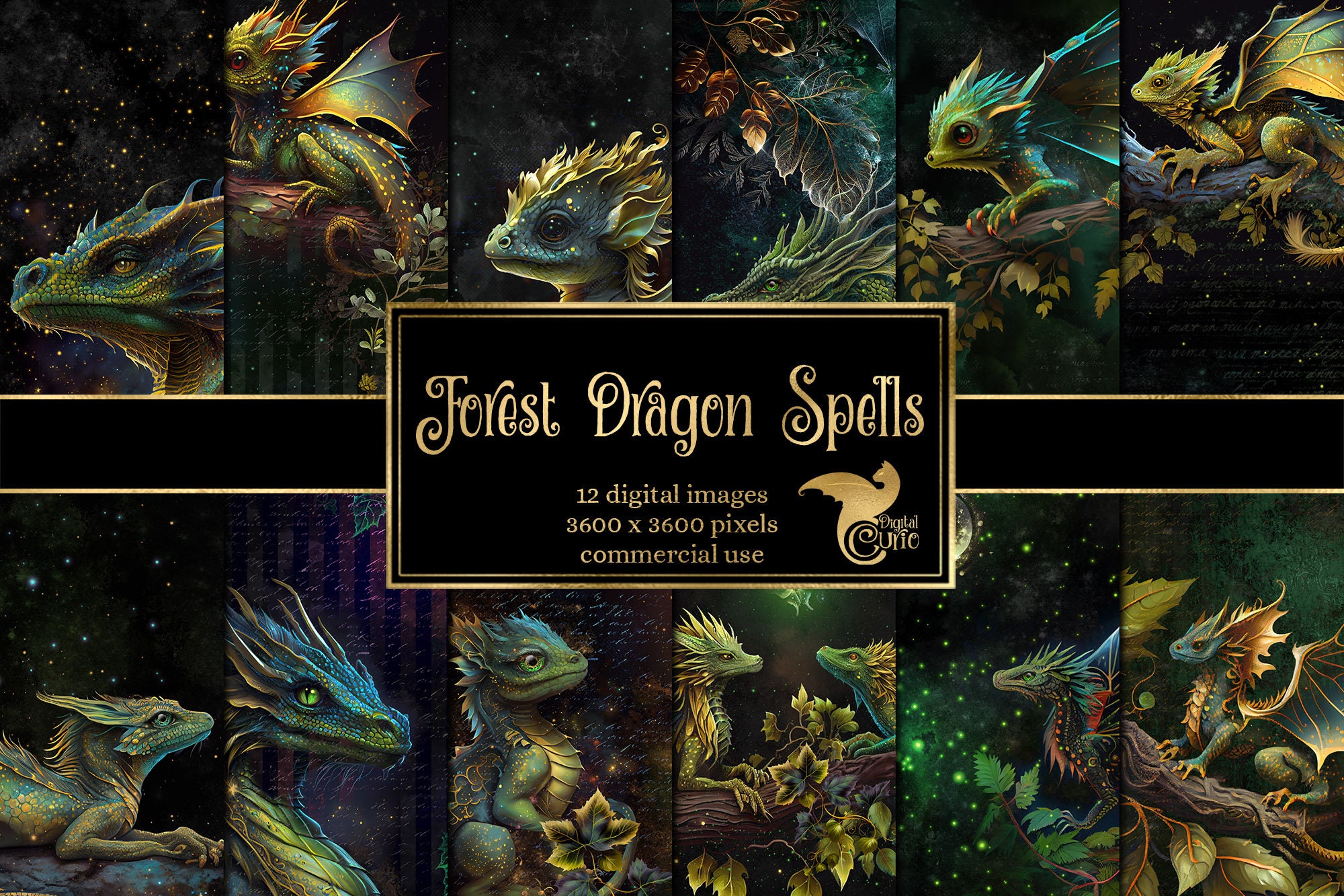 Forest Dragon Spells Digital Paper Dark Galaxy Magic Floral - Etsy