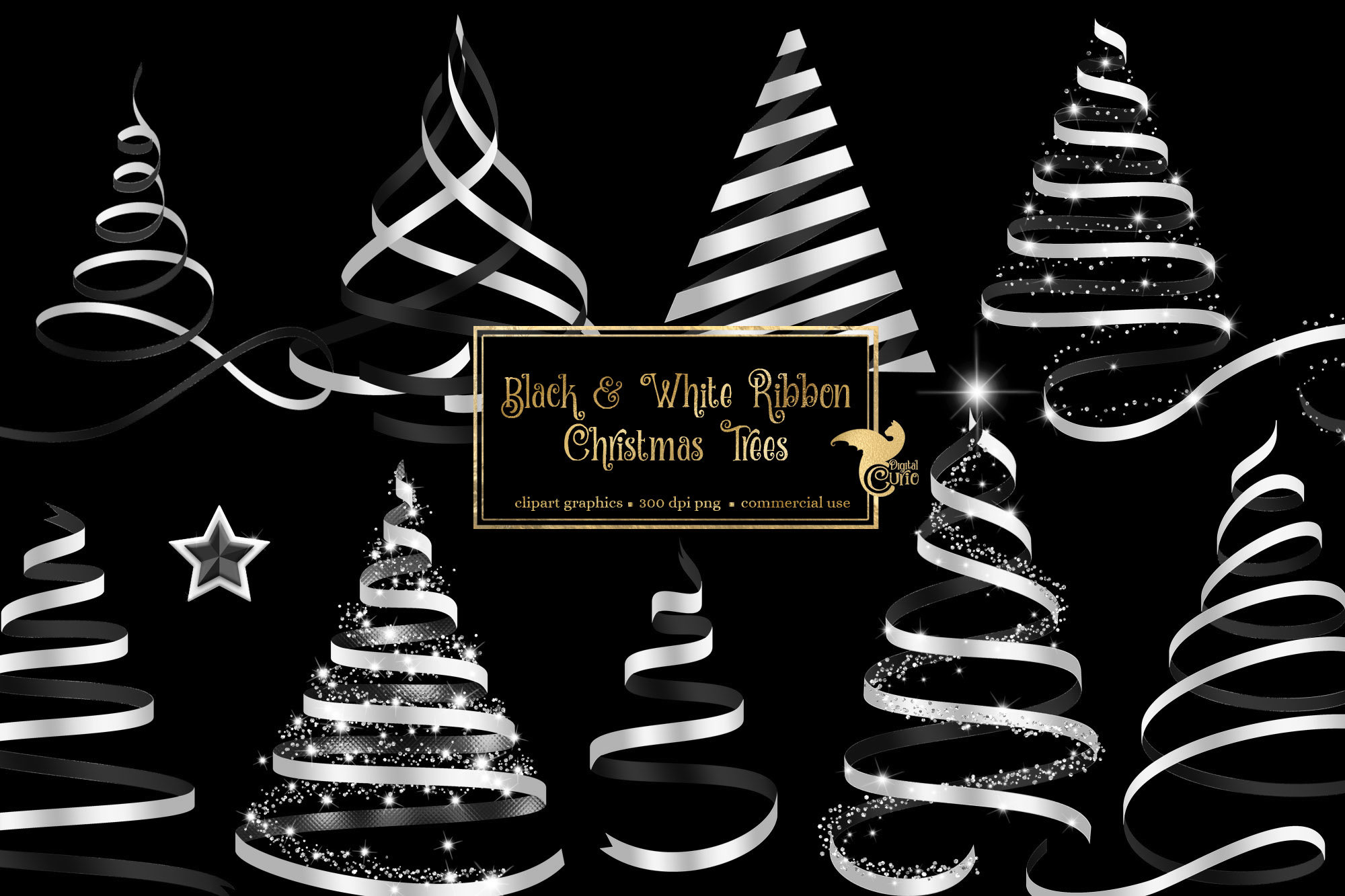 Black And White Christmas Tree Clip Art