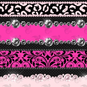 Pink and Black Glam Borders Clipart - Diamond and Pearl Digital Clip ...