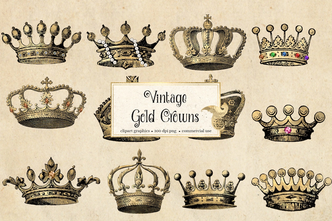 Vintage Gold Crown Clipart, Antique Royal Illustrations (digital ...