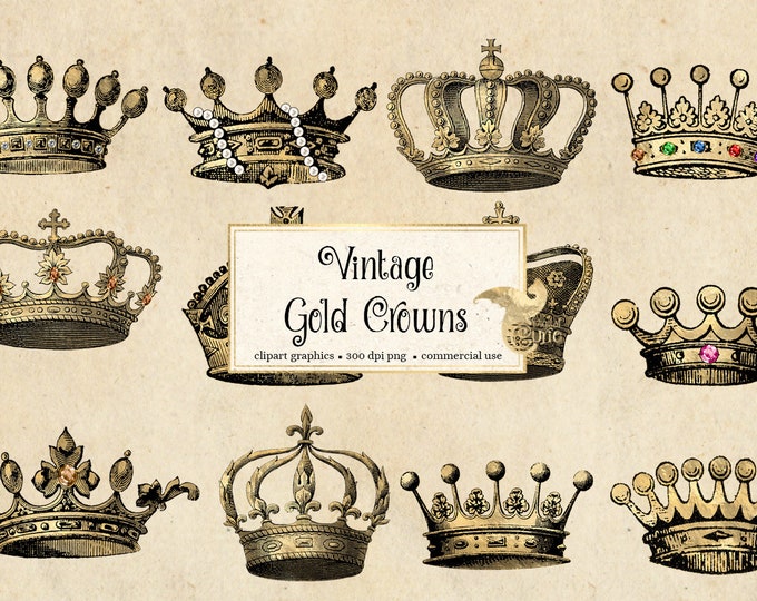 Crown Clipart, King Queen Crown Clip Art, Royal Crown Clipart, GOLD ...