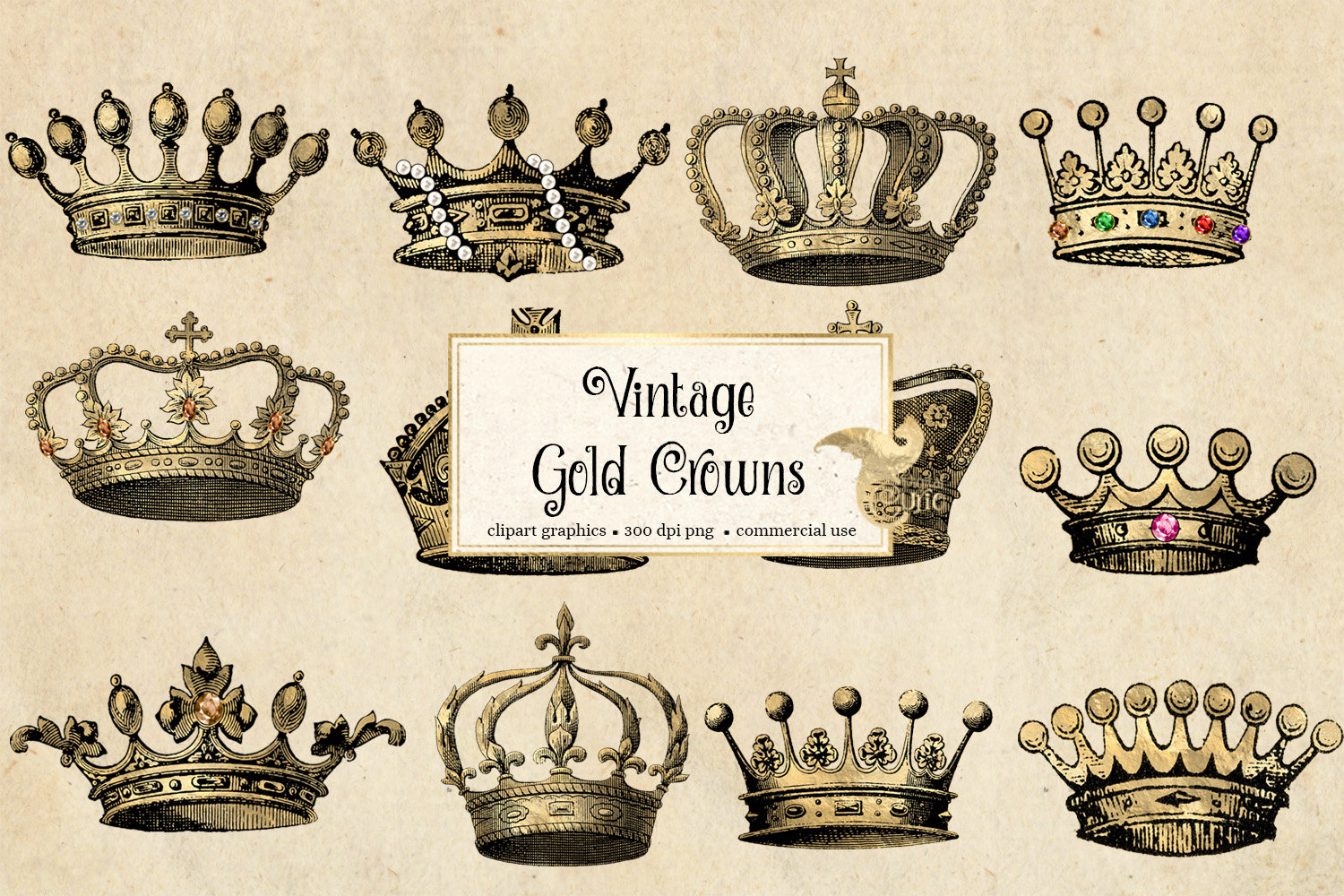 Vintage Gold Crowns Clipart Vintage Antique Royal Crown Clip - Etsy India
