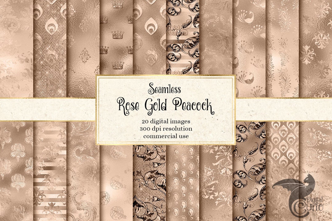 Rose Gold Peacock Digital Paper, Seamless Peacock Patterns, Rose Gold ...
