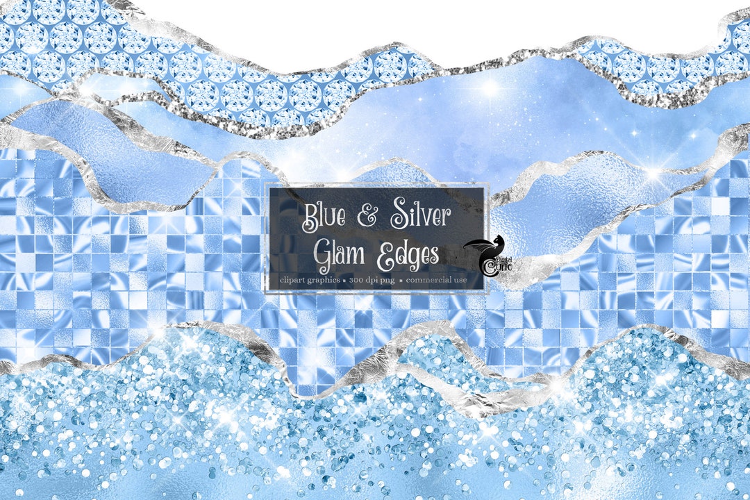 Blue & Silver Glitter Borders Clipart – Glam Metallic Edges (PNG) - Etsy