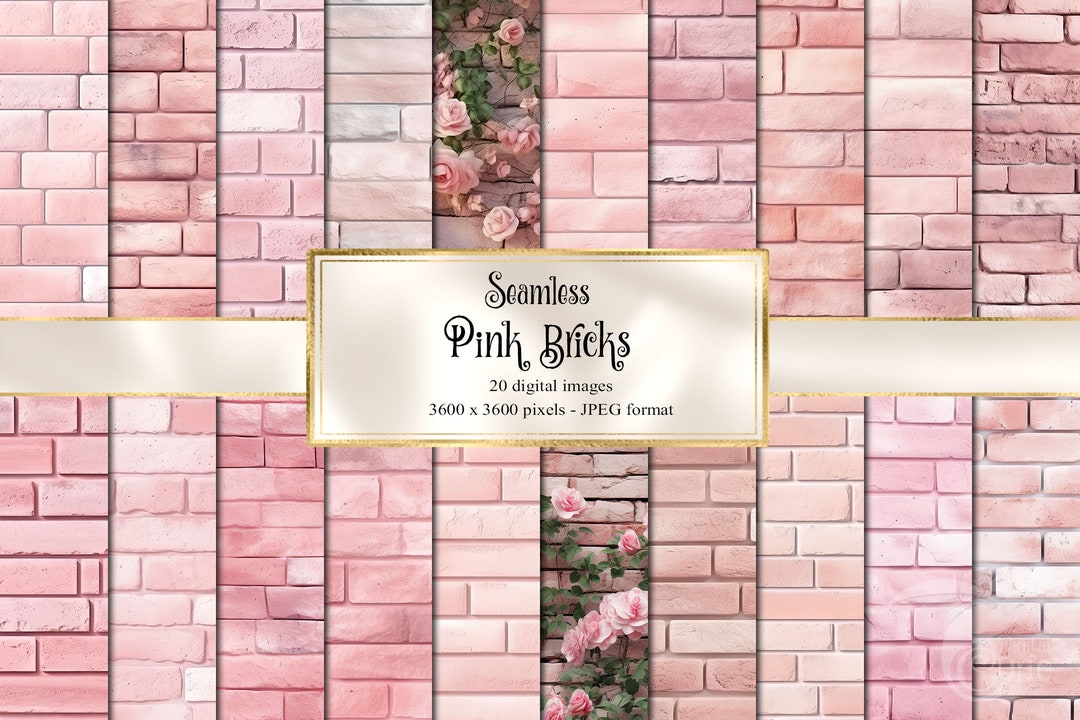 Pink Brick Textures Digital Paper, Seamless Rustic Brick Wall Digital ...