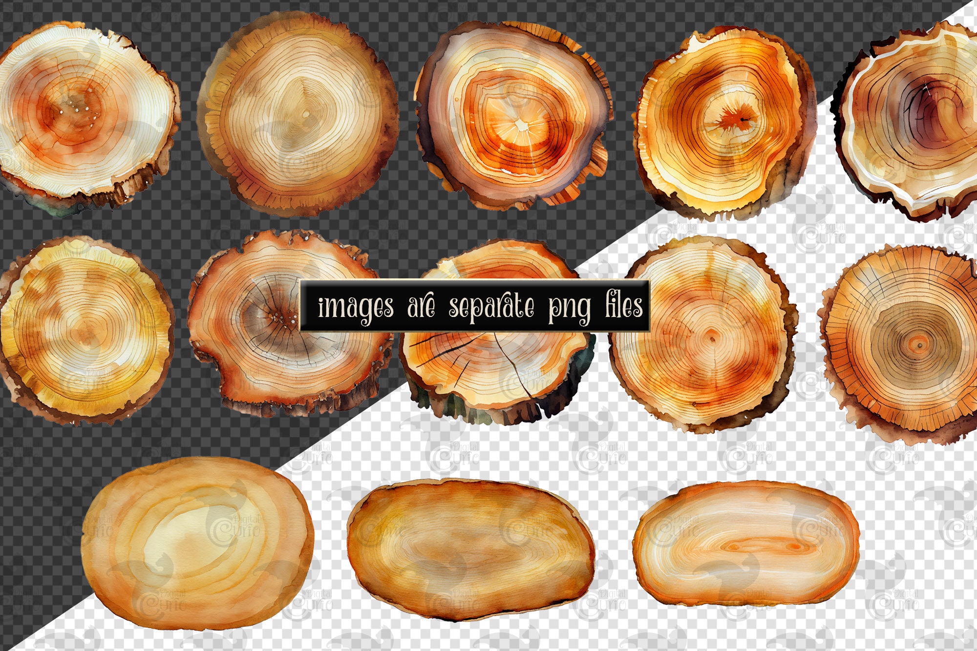 Watercolor Wood Slices Clipart – Rustic Frames PNG (digital Download ...