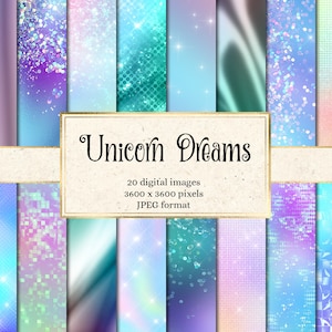 Unicorn Dreams Digital Paper, Glitter and Shimmer Backgrounds Rainbow ...