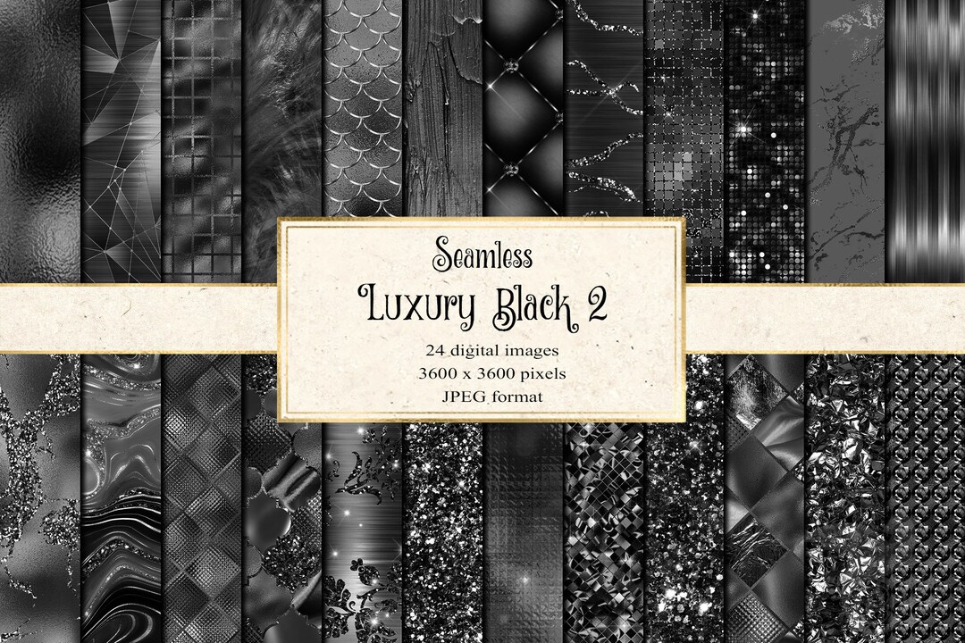 Luxury Black Digital Paper, Seamless Black Textures With Glam Metallic ...