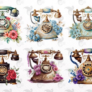 Watercolor Antique Telephones Clipart - Vintage Floral Shabby Phone PNG ...