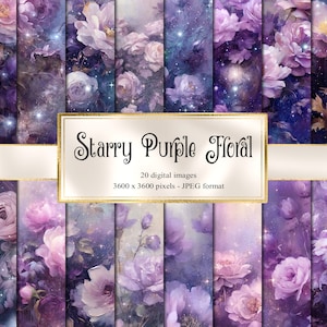 Starry Purple Floral Digital Paper, Celestial Digital Paper Fantasy ...