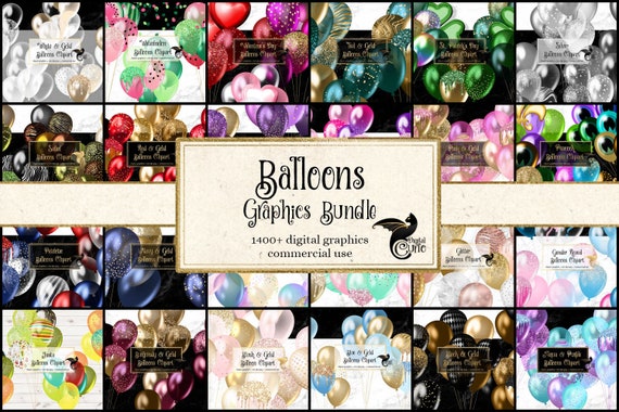 Balloons Graphics Bundle With Party Balloons Clip Art Sets - Etsy
