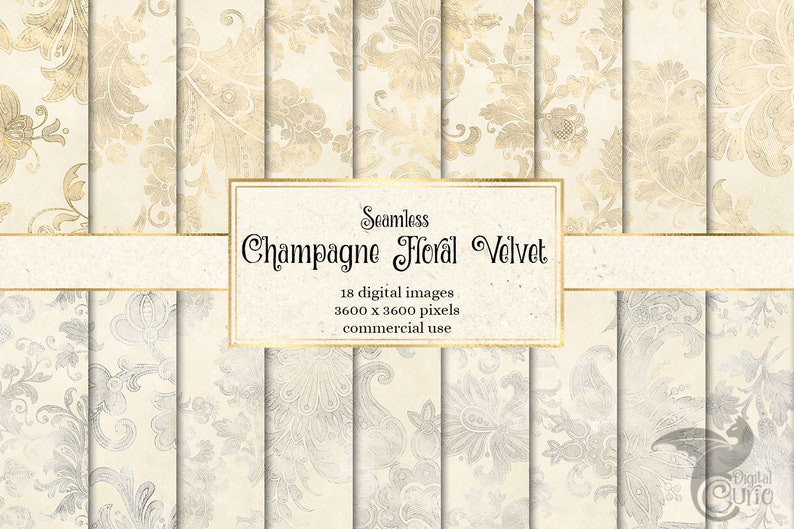 Champagne Floral Velvet Digital Paper, Ivory Wedding Textures (digital ...