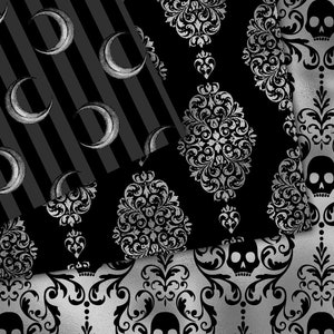 Black and Silver Halloween Digital Paper, Seamless Witch and Skull ...