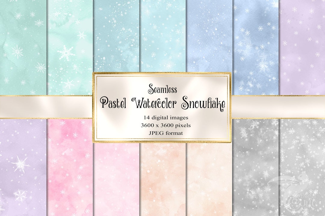 Pastel Watercolor Snowflakes Digital Paper - Seamless White Snow ...
