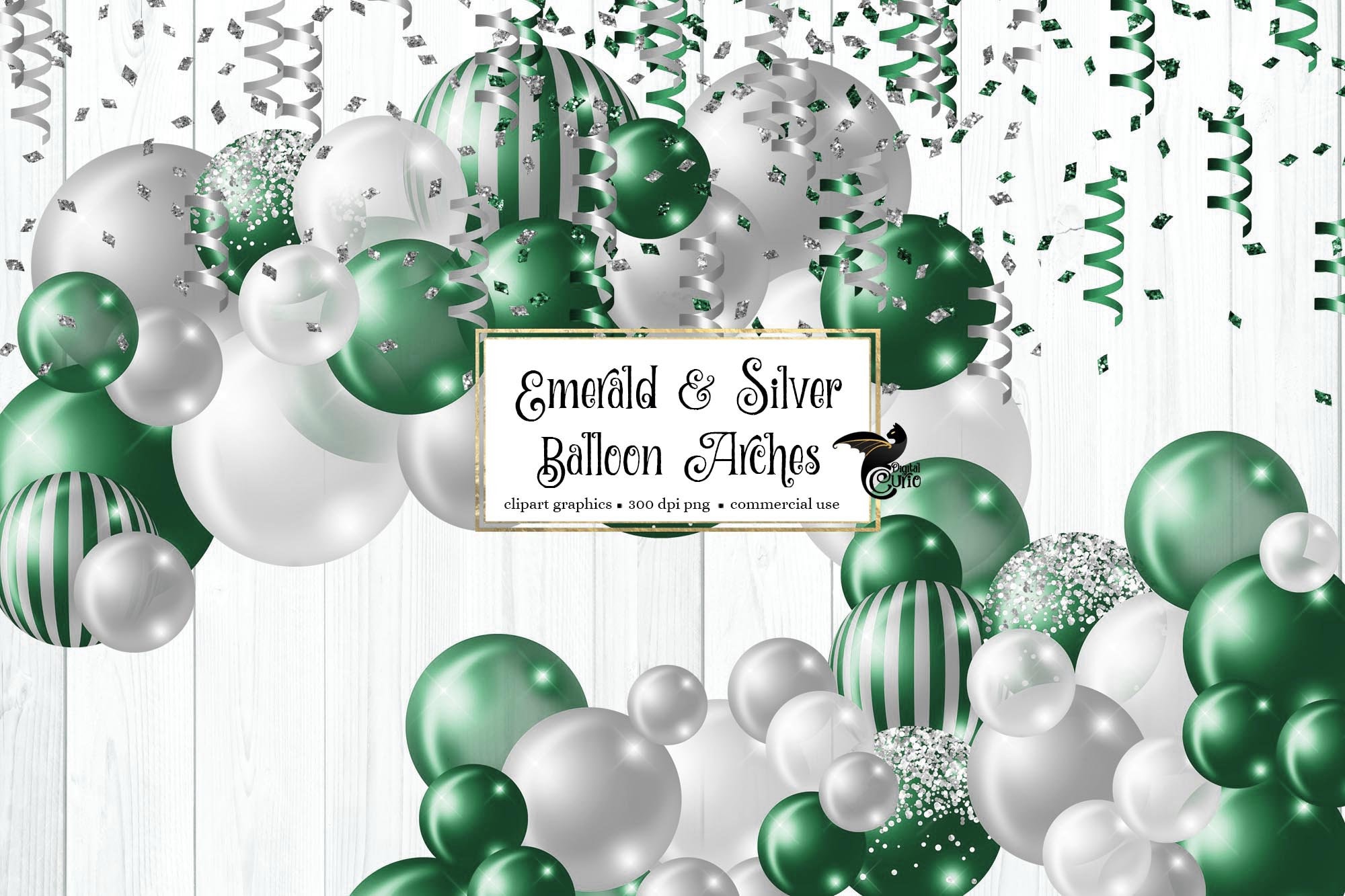 Emerald and Silver Balloon Arch Clipart Green Balloon Png - Etsy