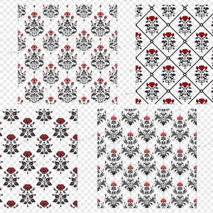 Red Rose Damask Pattern Overlays, Seamless Patterns in PNG Format With ...