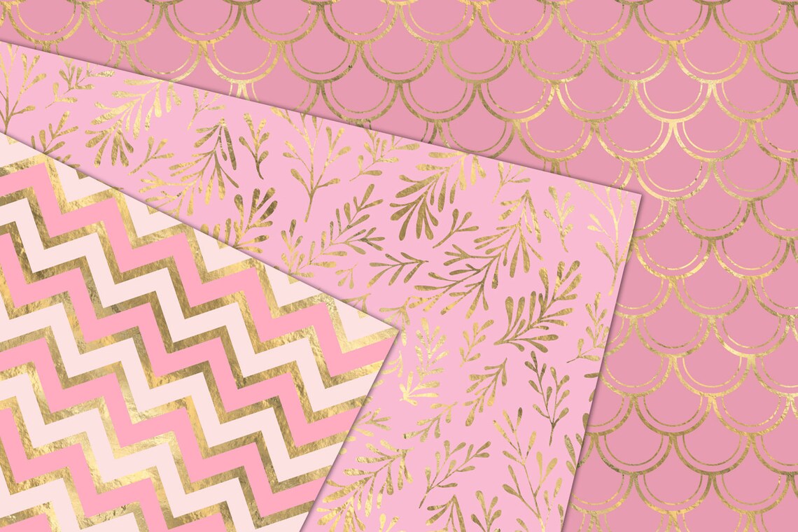 Pink and Gold Mermaid Digital Paper, Seamless Patterns (instant ...