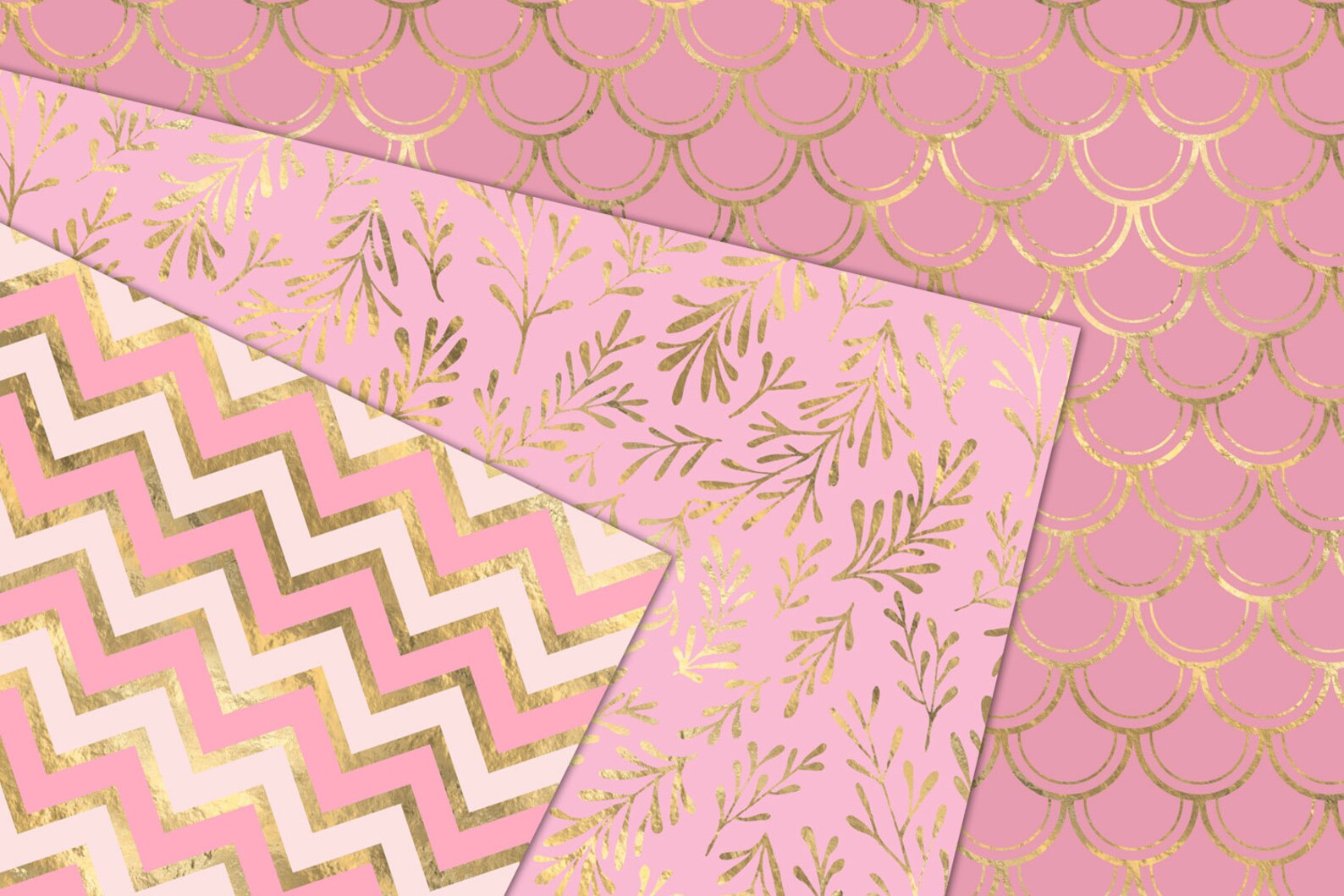 Pink and Gold Mermaid Digital Paper seamless gold mermaid | Etsy