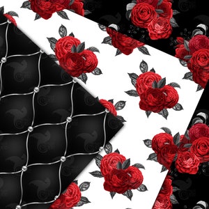 Red and Black Floral Digital Paper, Seamless Gothic Rose Printable ...