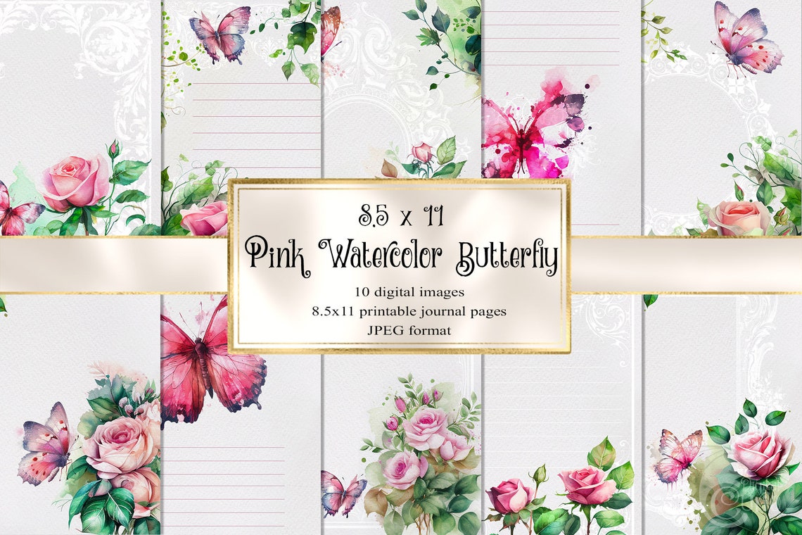 Pink Watercolor Butterfly Digital Paper Printable Junk - Etsy