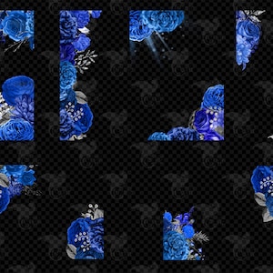 Royal Blue Floral Overlays, Silver Vintage Flower Clip Art (digital ...