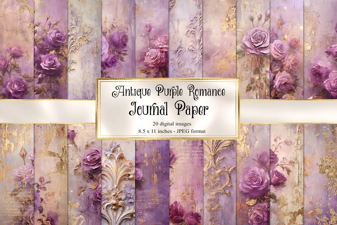 Antique Purple Romance Journal Paper, Notebook Digital Paper Rococo ...