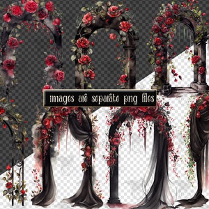 Watercolor Gothic Arches Clipart - Vampire Floral Wedding Arch PNG ...