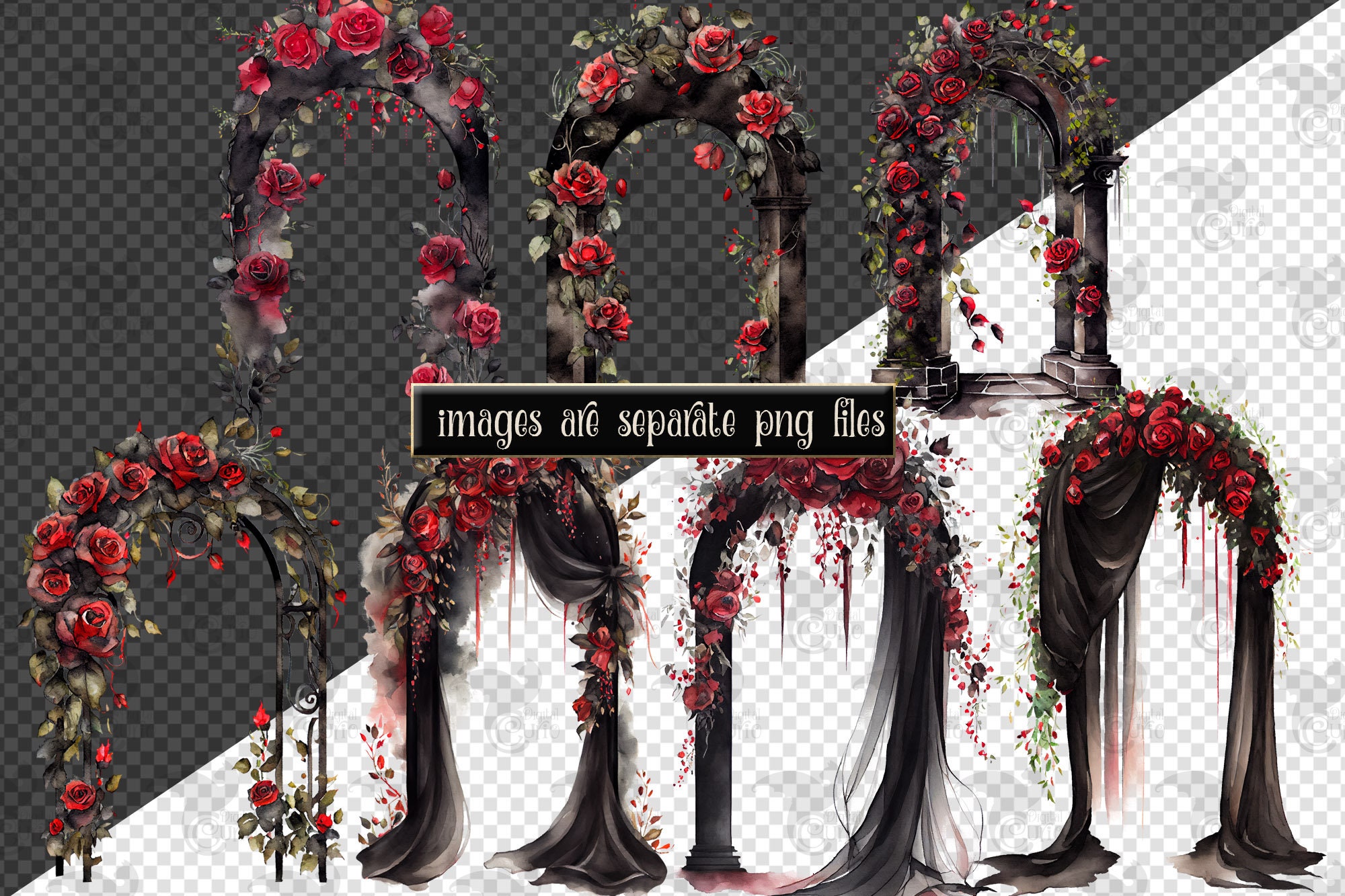 Watercolor Gothic Arches Clipart Vampire Floral Wedding Arch - Etsy UK