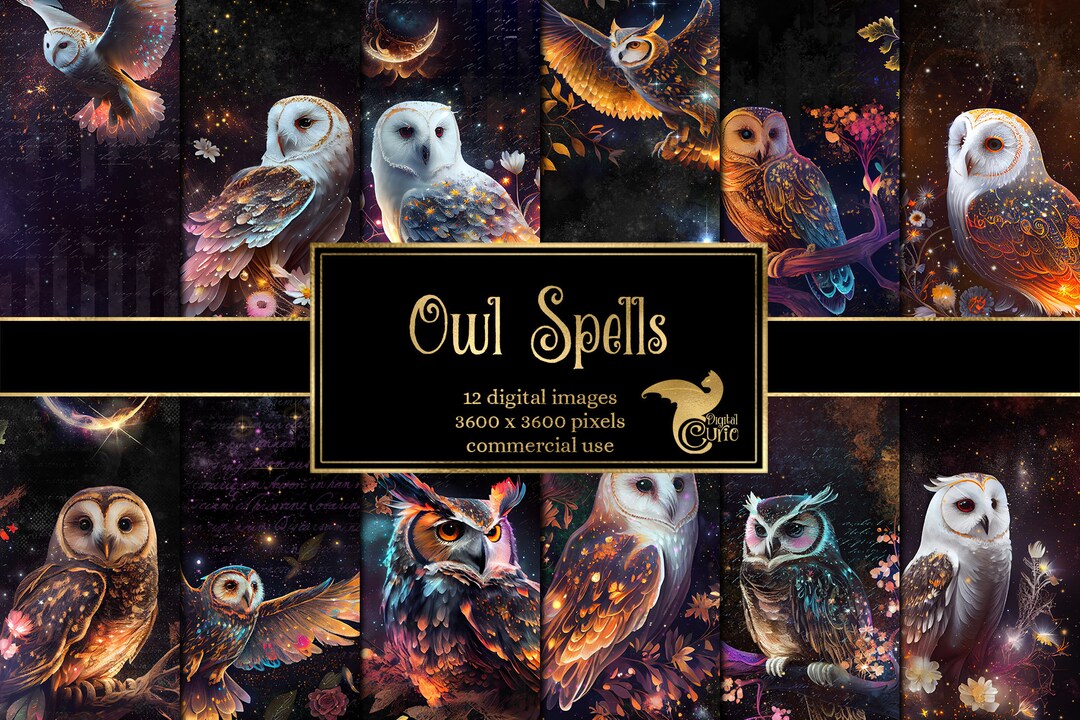 Owl Spells Digital Paper - Dark Galaxy Magic Floral Grunge Textures ...