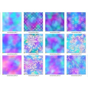 Mermaid Dreams Digital Paper, Seamless Ombre and Gold Foil Fantasy ...