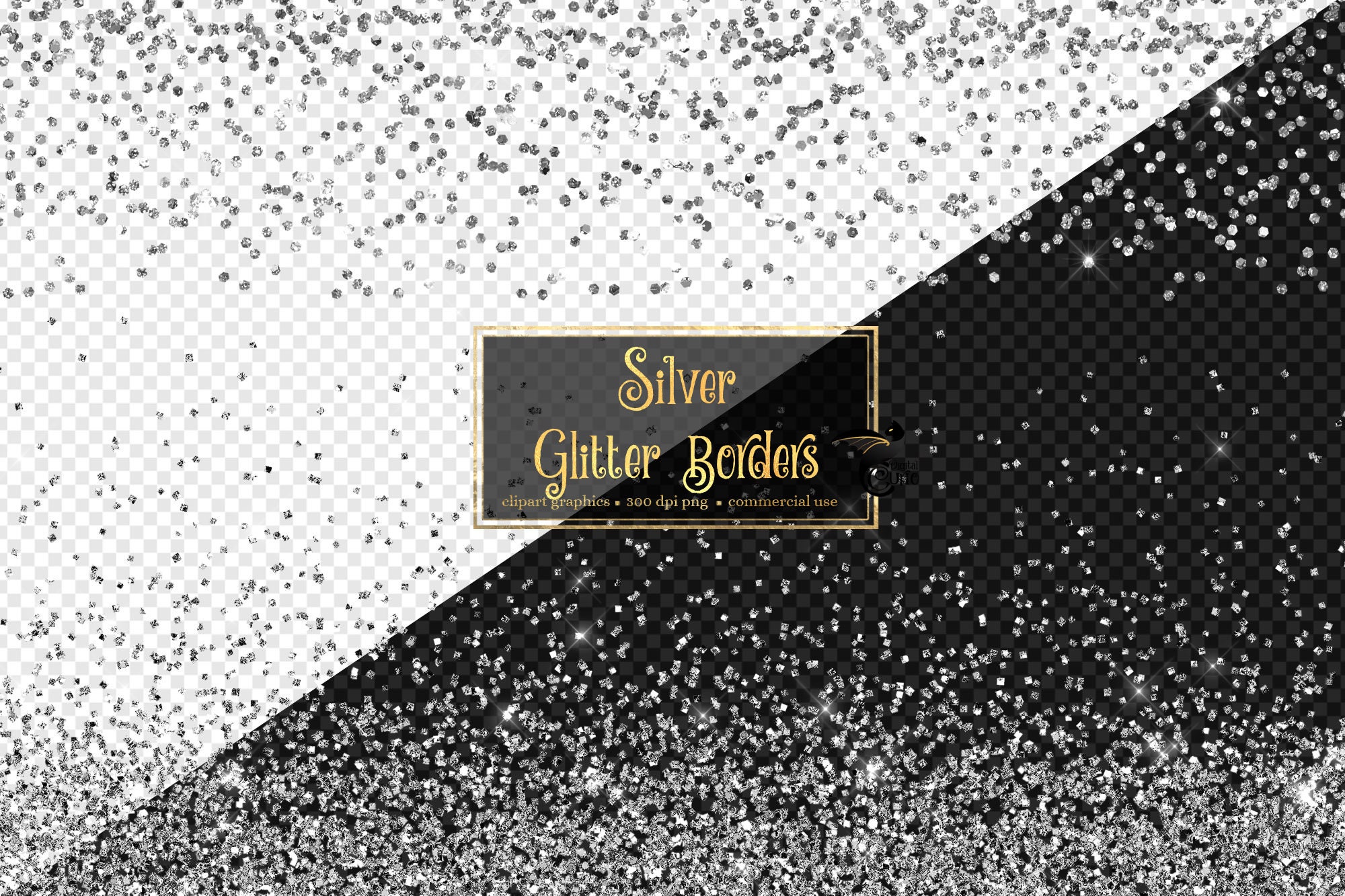 Silver Glitter Borders Clipart Glitter Png Overlays Clip Art - Etsy