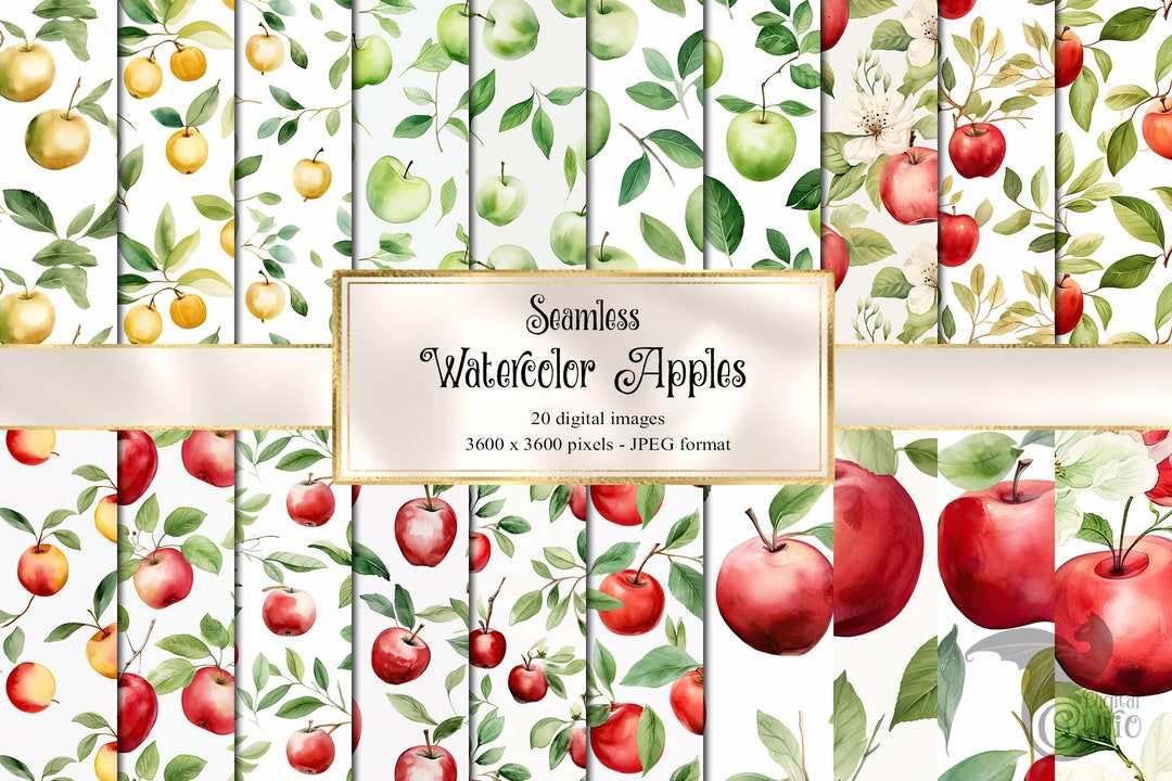Watercolor Apples Digital Paper, Seamless Apple Printable Textures ...
