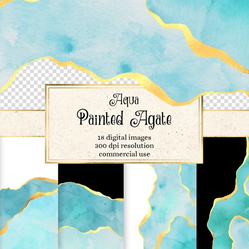 Black and Rose Gold Agate Borders Digital Watercolor Geode - Etsy