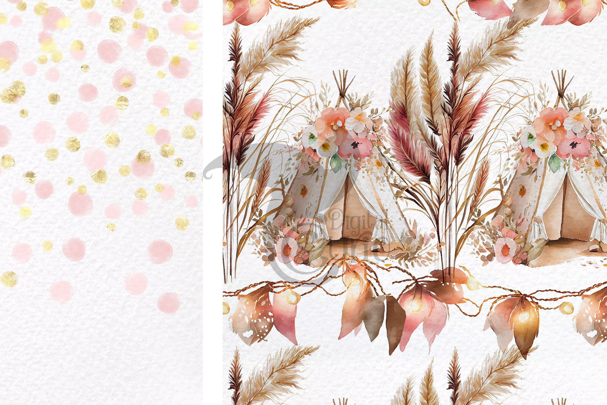Watercolor Boho Digital Paper – Seamless Patterns, Commercial Use ...