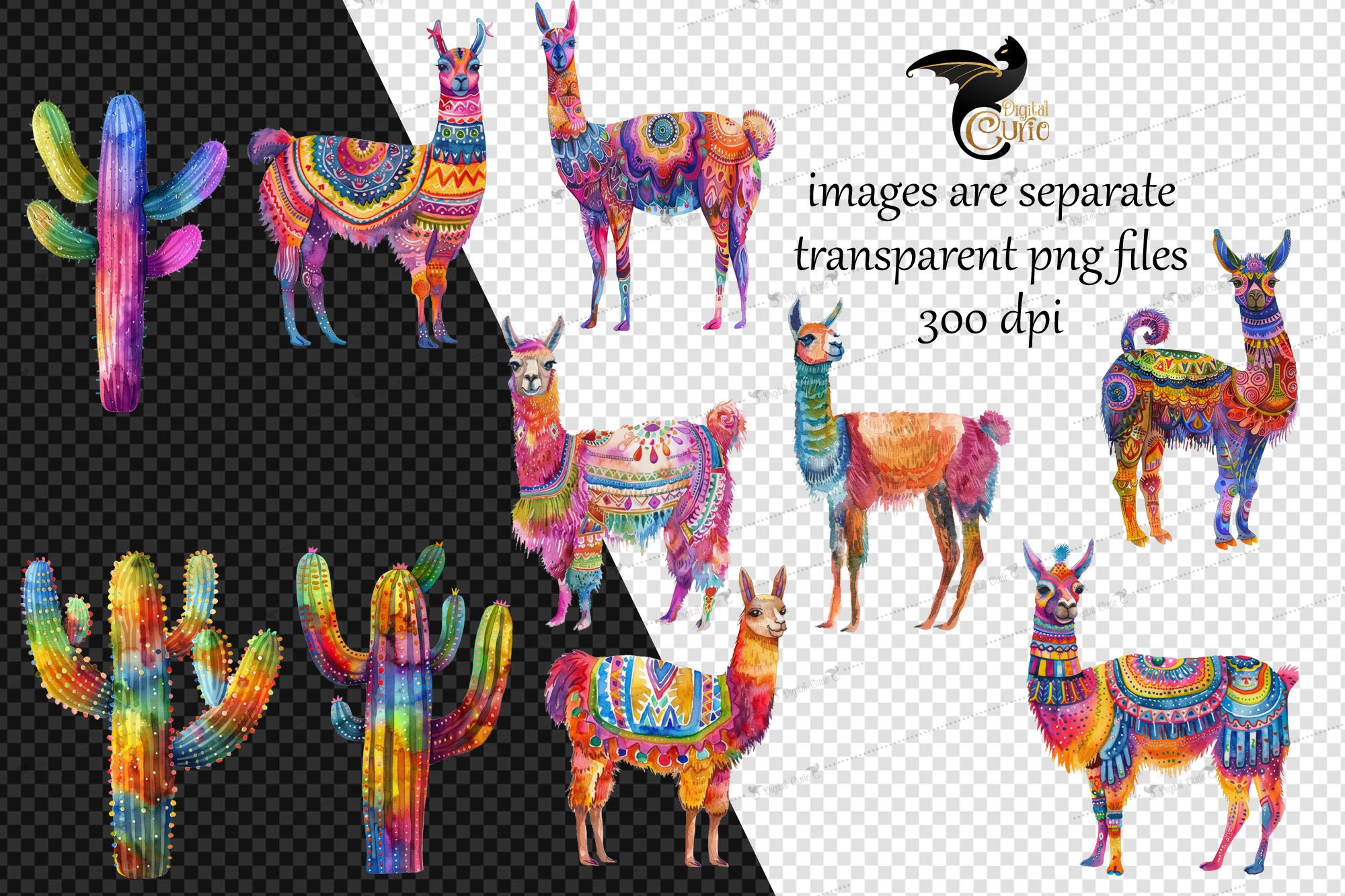 Watercolor Llama Clipart - Cute Llama and Alpaca Clipart With Cactus ...