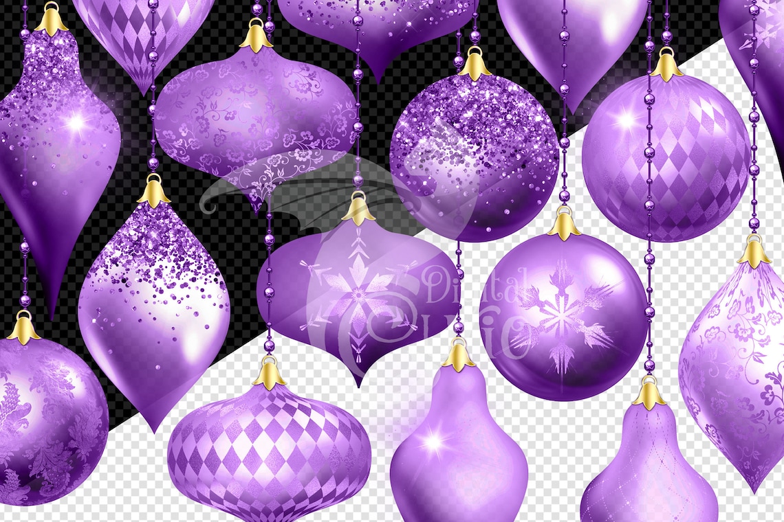 Purple Christmas Ornaments Clipart Digital Glitter Christmas - Etsy