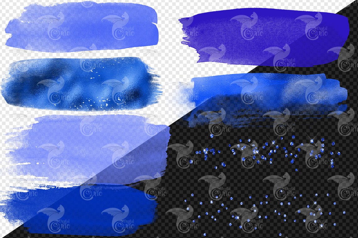 Royal Blue Brush Strokes Clipart Autumn Glitter Watercolor - Etsy