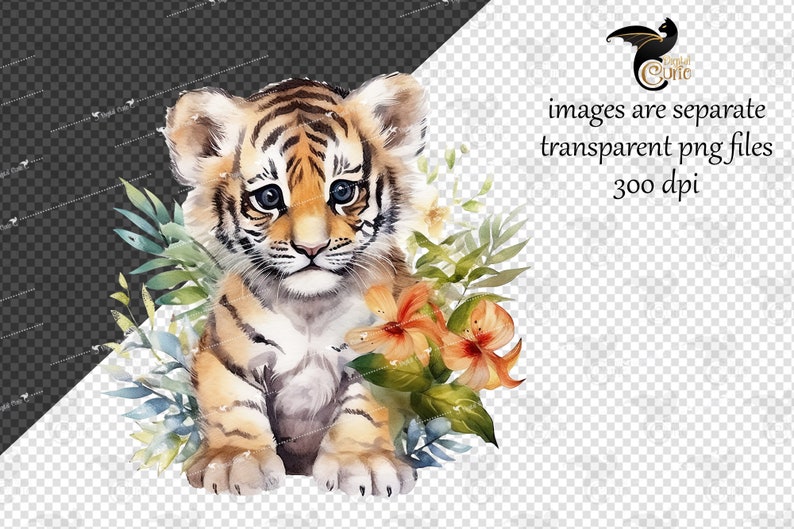 Watercolor Tiger Clipart – Jungle Animals PNG, Commercial Use (digital ...