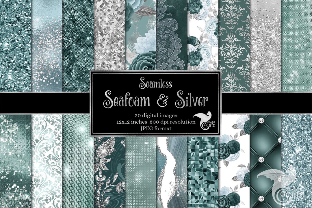 Seafoam and Silver Digital Paper, Seamless Patterns and Textures With ...